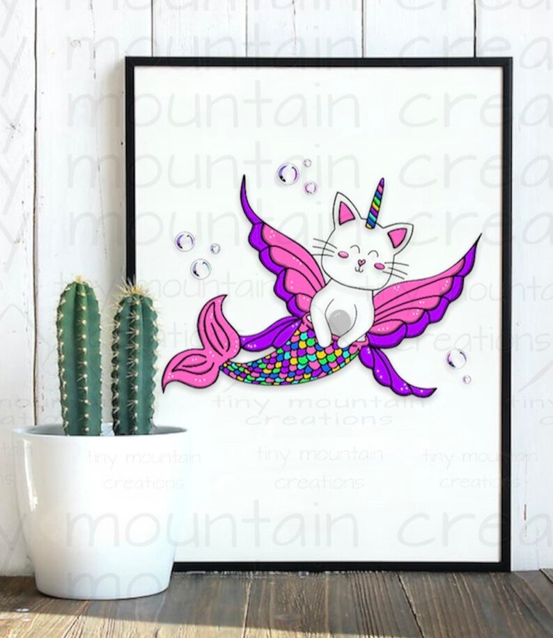 Rainbow Unicorn Kitty Mermaid Fairy PNG Digital Download DTF ...