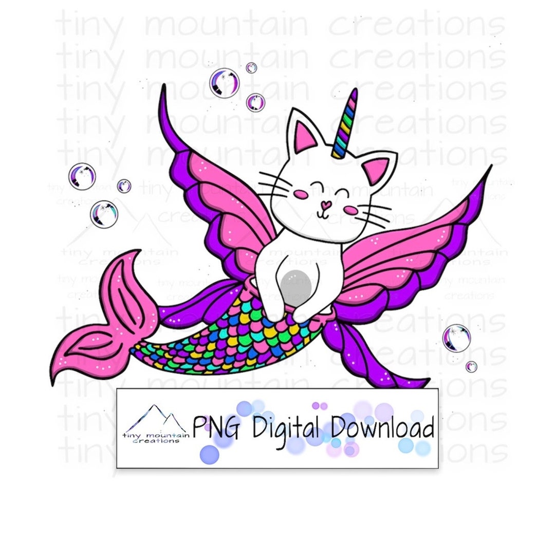 Rainbow Unicorn Kitty Mermaid Fairy PNG Digital Download DTF ...