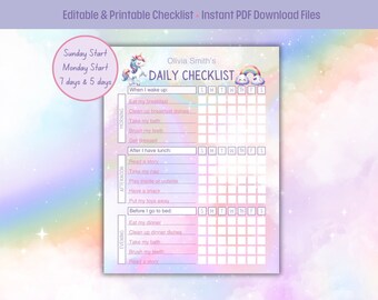 Boho Rainbow Checklist for Kids Chore Chart Daily Checklist Daily ...