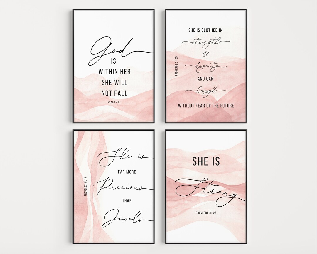 Christian Bible Verse Wall Art Print Set of 4, Nursery Wall Decor, Gift ...