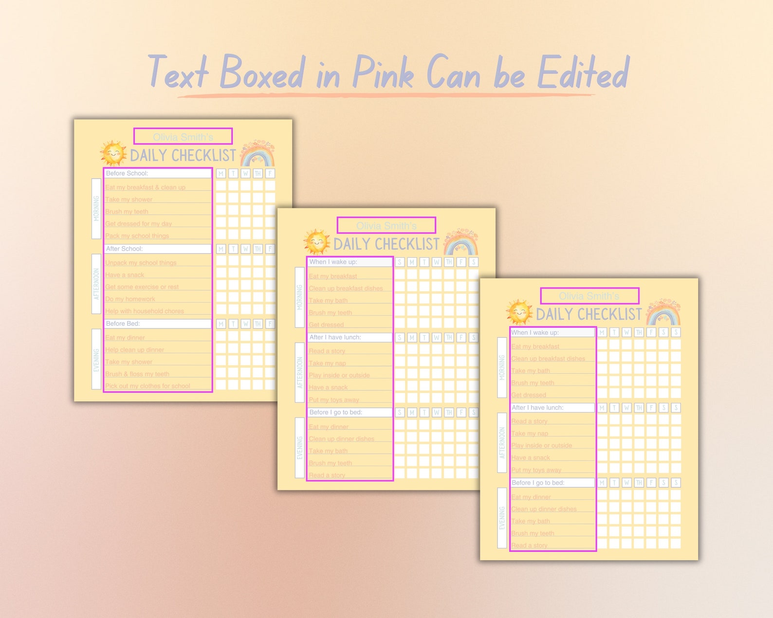 Boho Rainbow Checklist for Kids Chore Chart Daily Checklist Daily ...