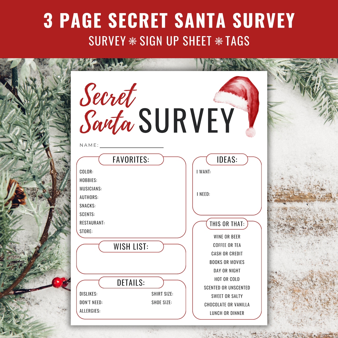 Christmas Gift Exchange, Secret Santa Survey Questionnaire for ...
