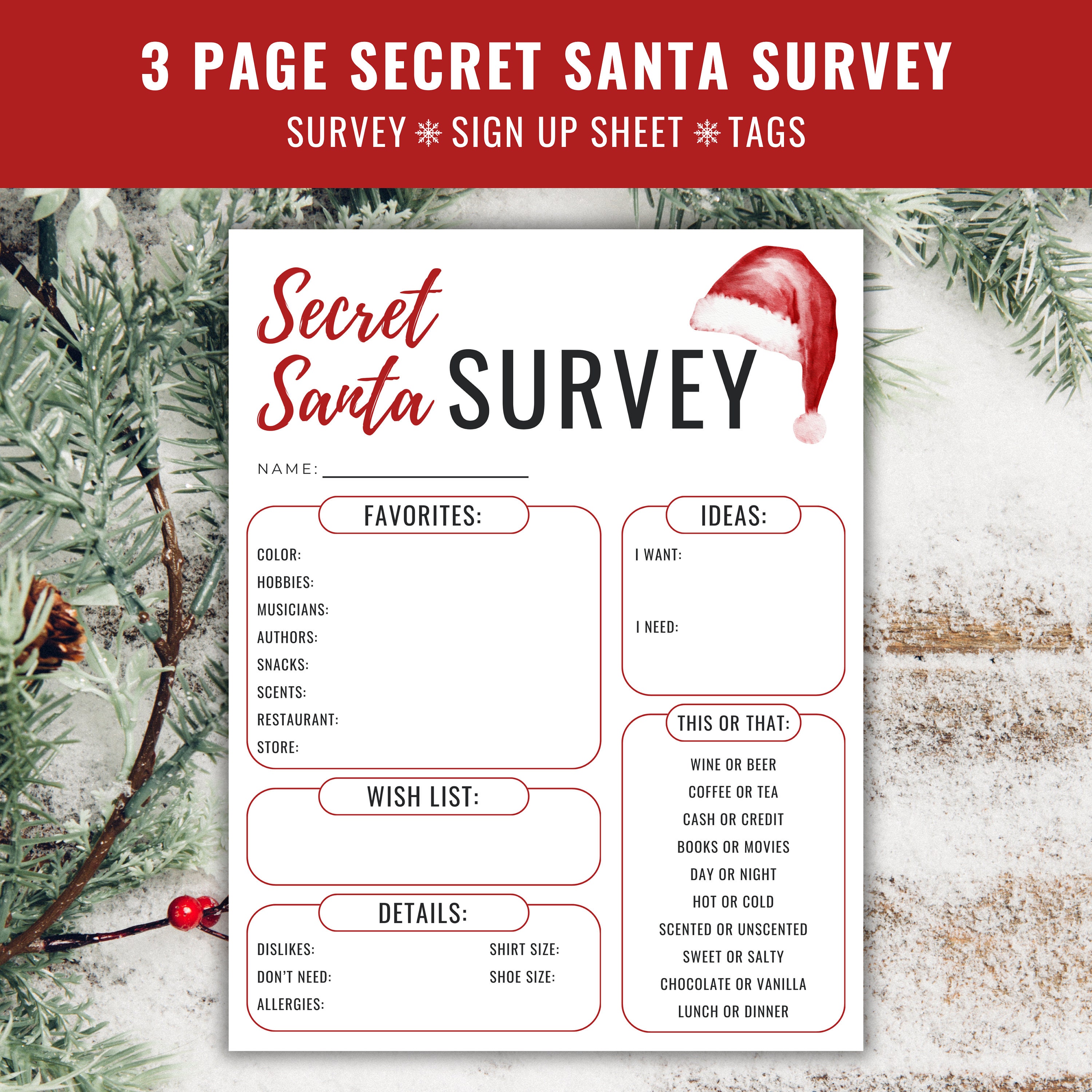 Christmas Gift Exchange, Secret Santa Survey Questionnaire for ...