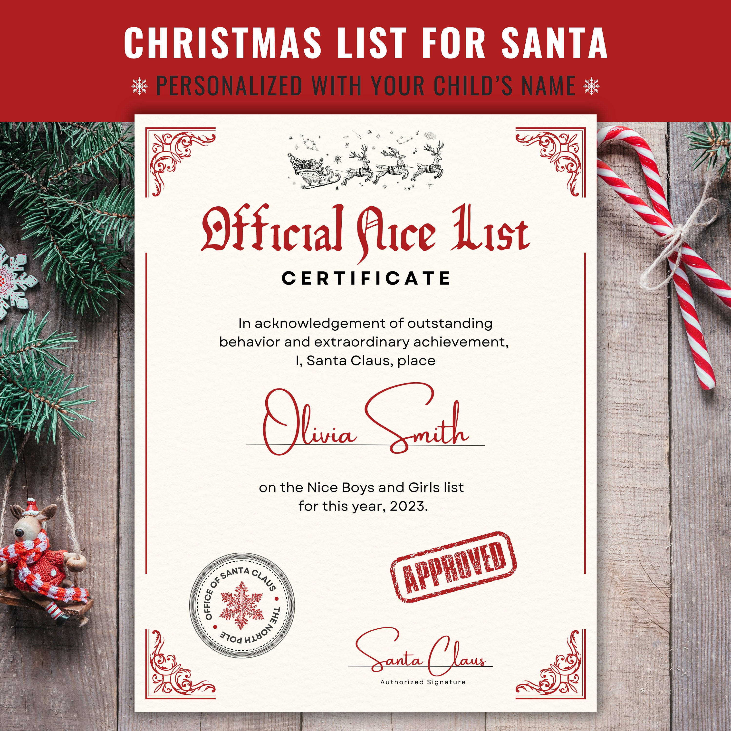 Personalized Letter From Santa Claus, Nice List Certificate, Christmas ...