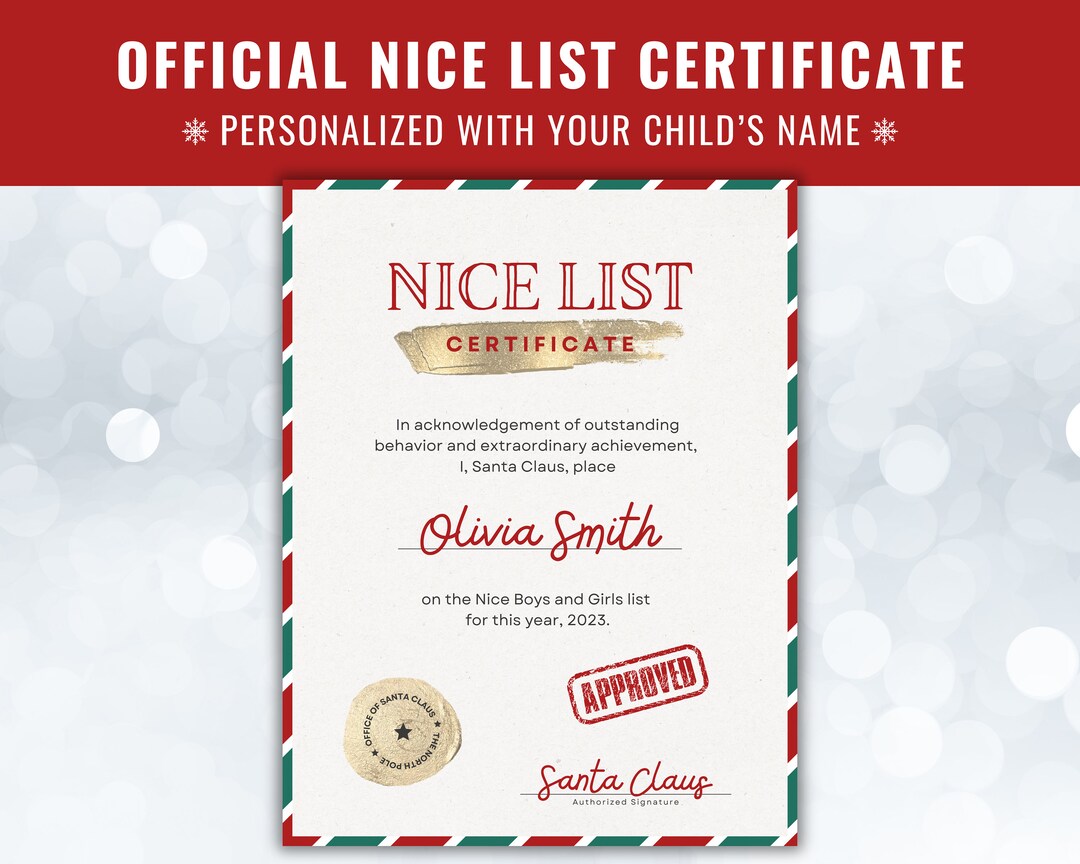 Personalized Letter From Santa Claus, Nice List Certificate, Christmas ...