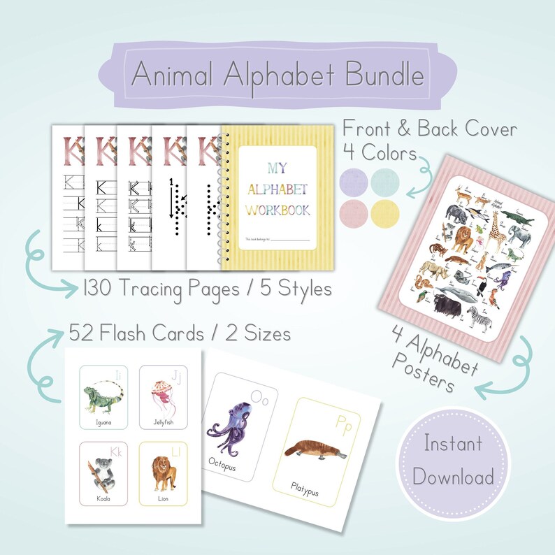 Kindergarten Handwriting Bundle, Letter Tracing, Alphabet Flash Cards ...