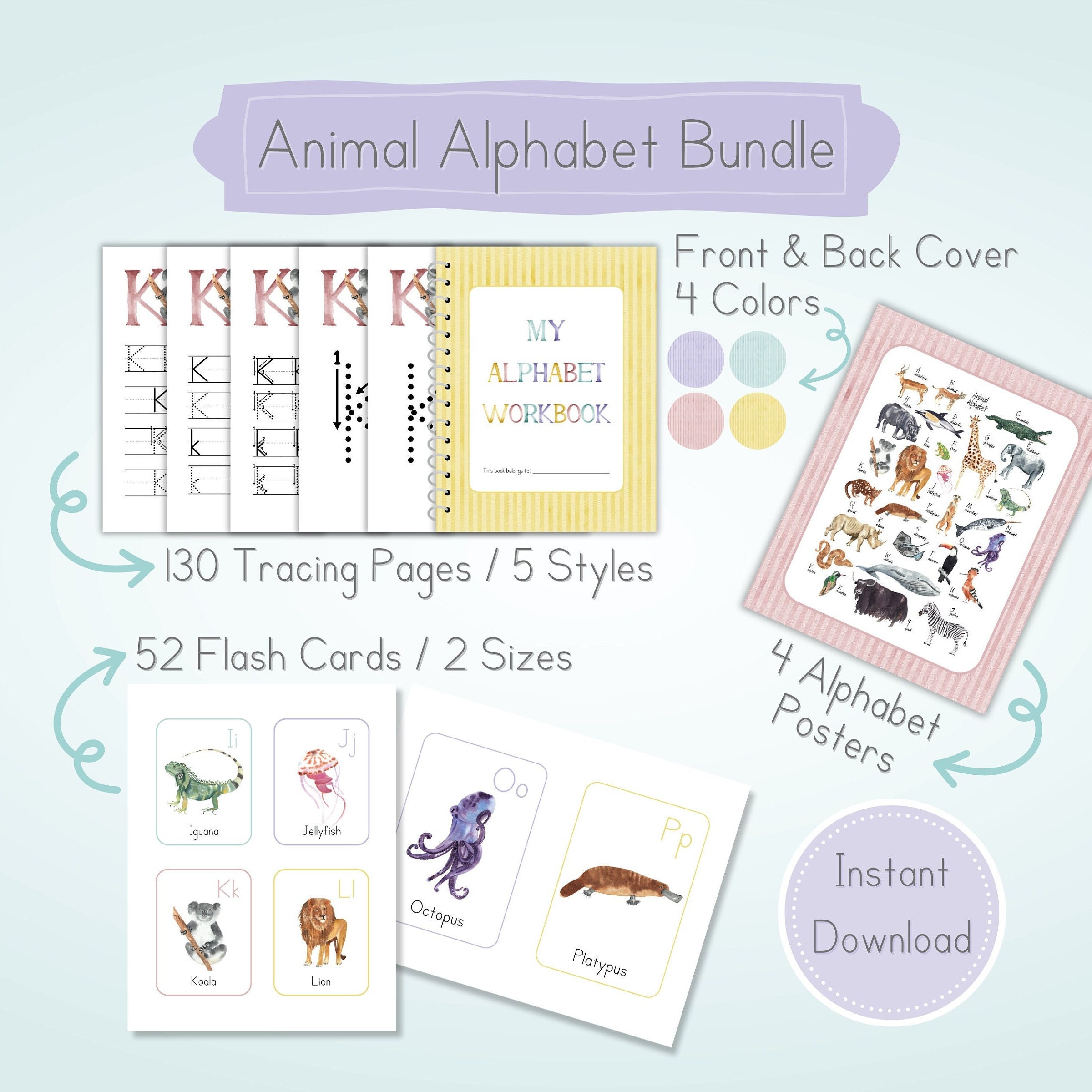 Kindergarten Handwriting Bundle, Letter Tracing, Alphabet Flash Cards ...