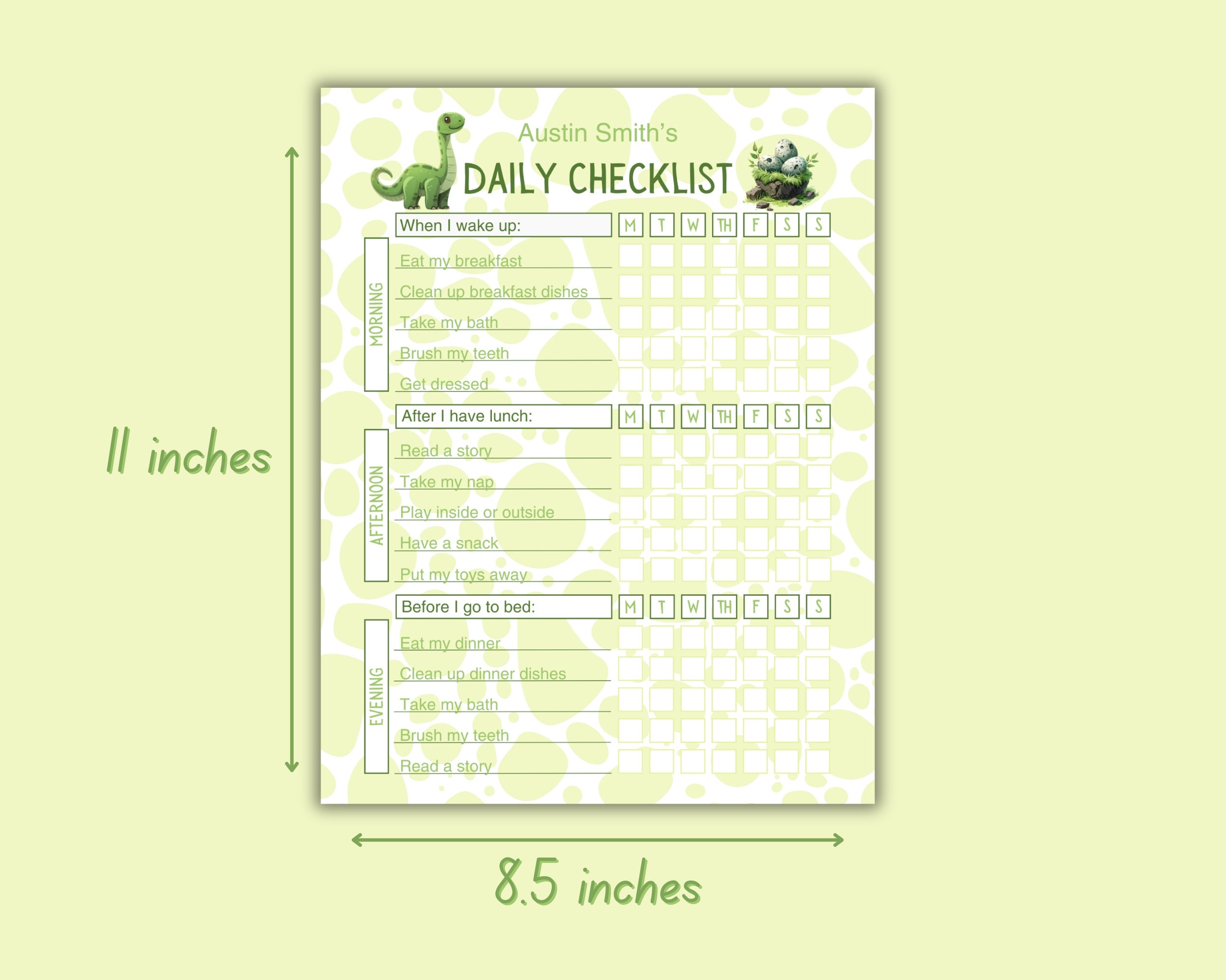 Dinosaur Checklist for Kids Chore Chart Daily Checklist Daily Routine ...