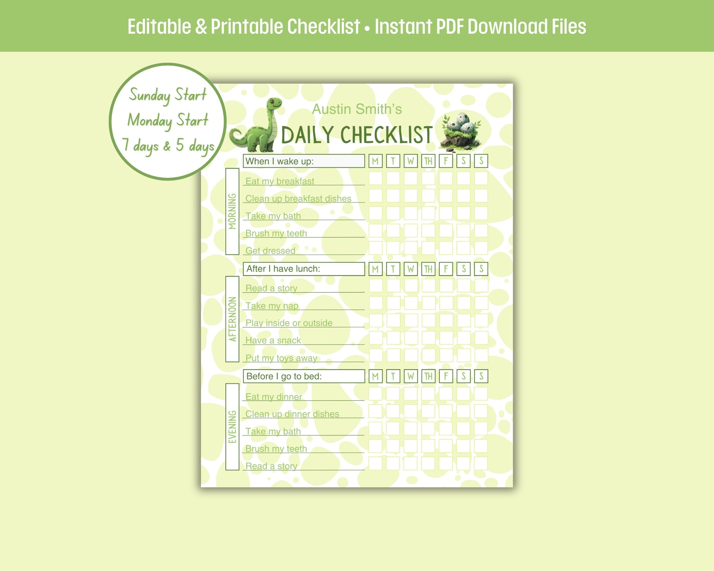 Dinosaur Checklist for Kids Chore Chart Daily Checklist Daily Routine ...