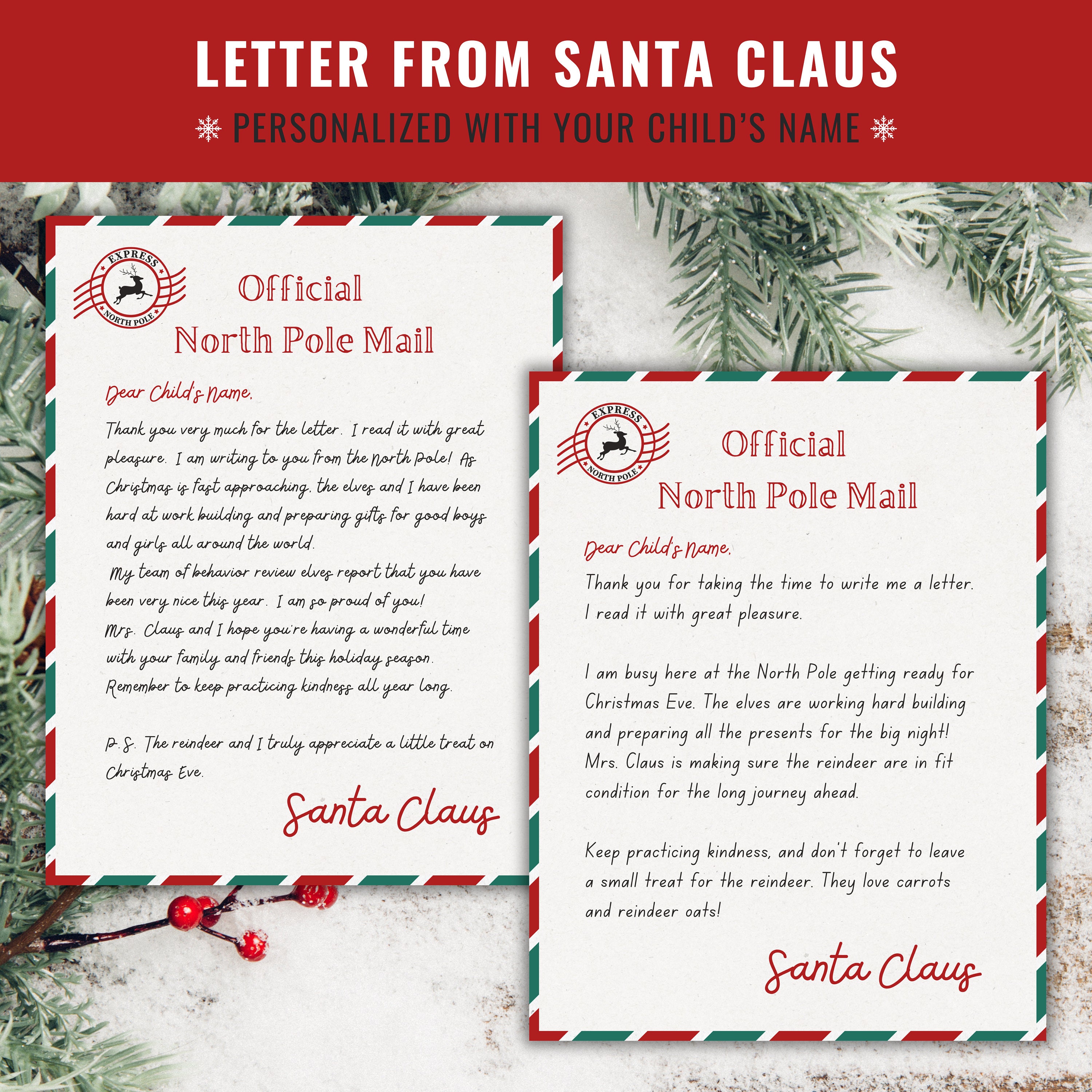 Personalized North Pole Letter, Letter From Santa Claus, Letter to ...