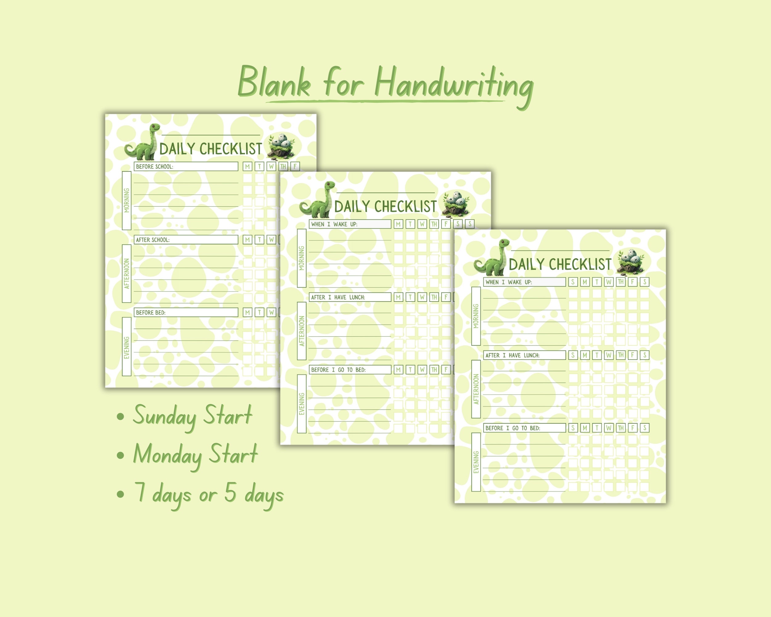 Dinosaur Checklist for Kids Chore Chart Daily Checklist Daily Routine ...