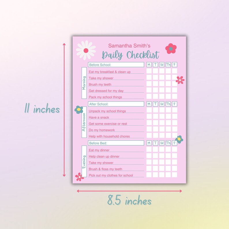 Kids Chore Chart, Editable Personalized Checklist, Chore Chart, Kids ...