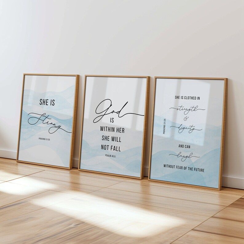 Christian Bible Verse Wall Art Prints, Set of 3, Nursery Wall Decor ...