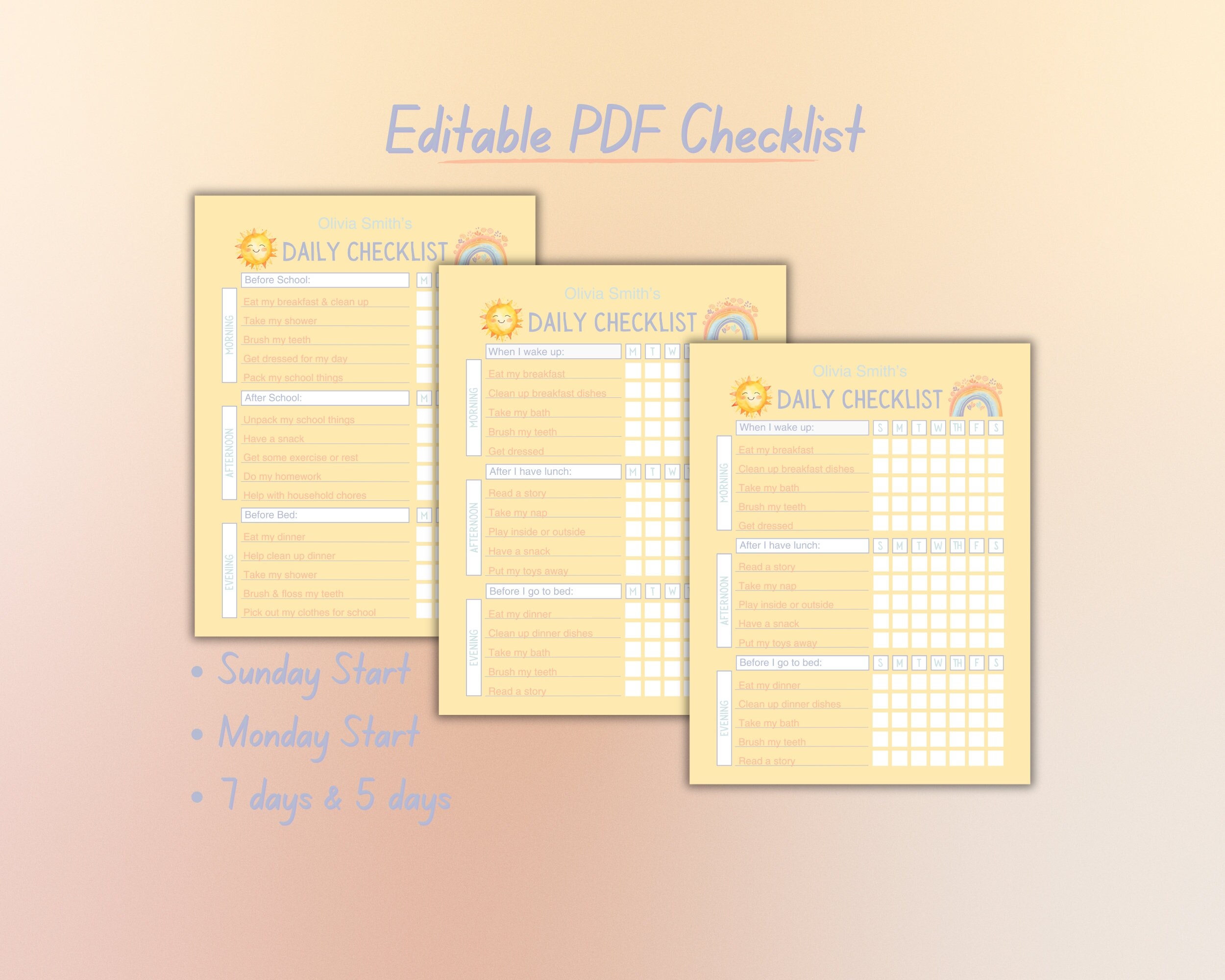 Boho Rainbow Checklist for Kids Chore Chart Daily Checklist Daily ...