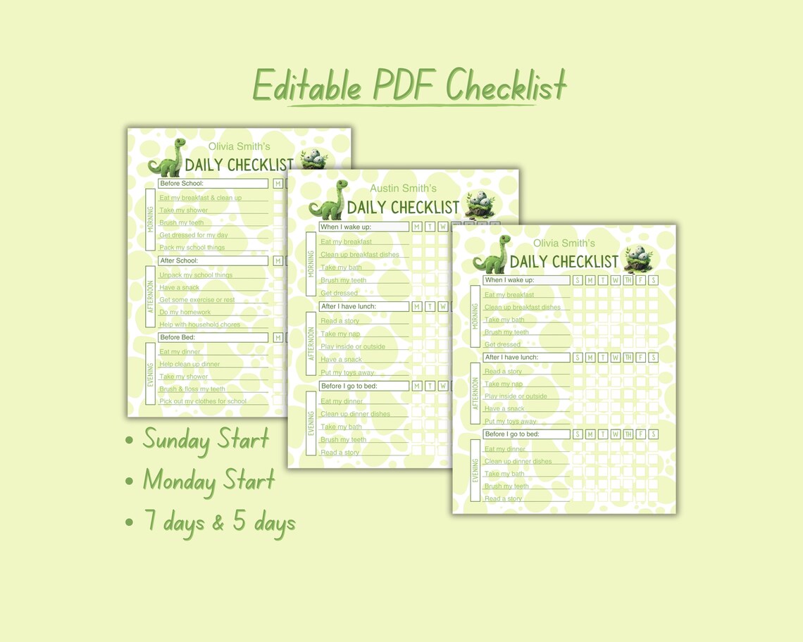 Dinosaur Checklist for Kids Chore Chart Daily Checklist Daily Routine ...