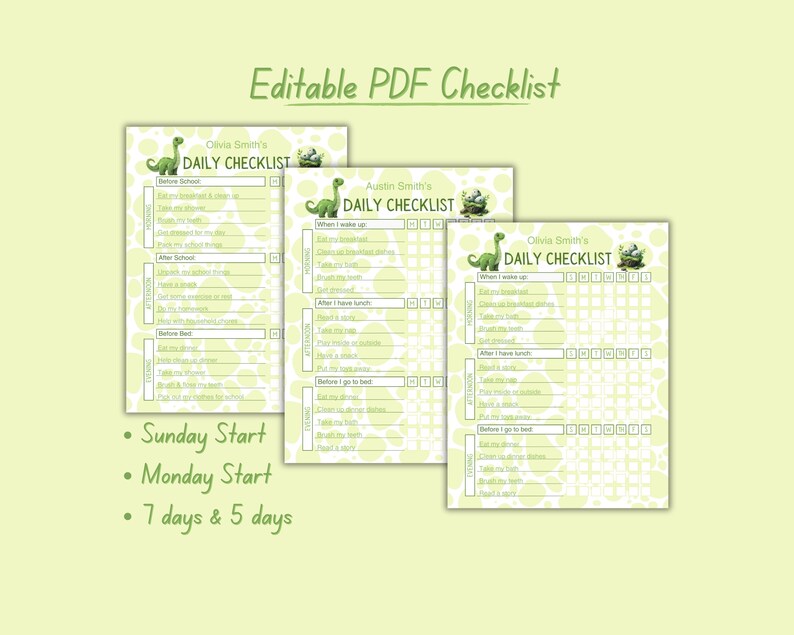 Dinosaur Checklist for Kids Chore Chart Daily Checklist Daily Routine ...
