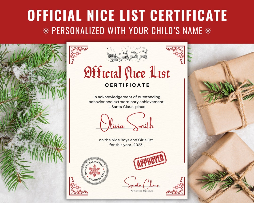 Personalized Letter From Santa Claus, Nice List Certificate, Christmas ...