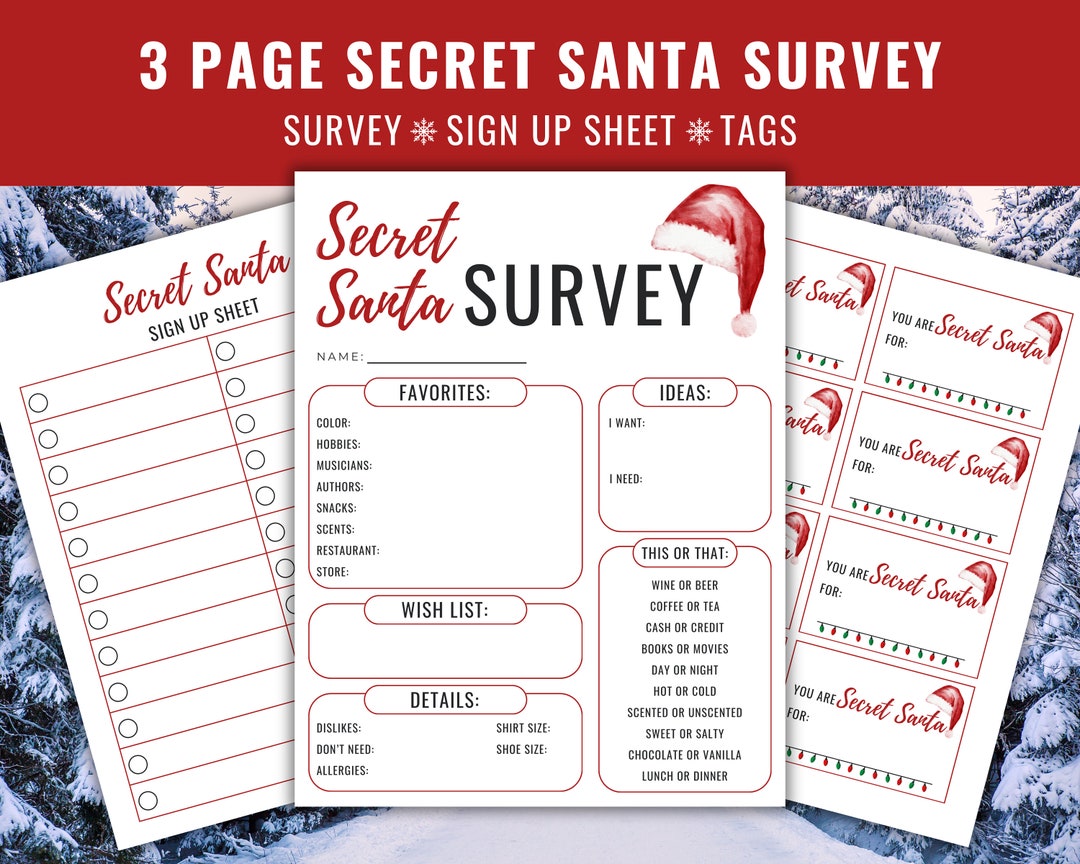 Christmas Gift Exchange, Secret Santa Survey Questionnaire for ...