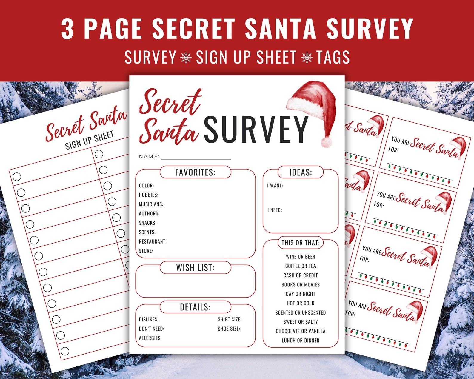Christmas Gift Exchange, Secret Santa Survey Questionnaire for ...