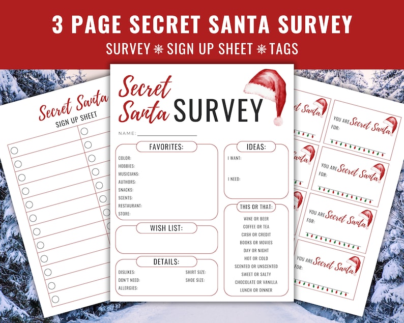 Christmas Gift Exchange, Secret Santa Survey Questionnaire for ...