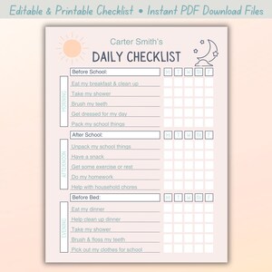 Kids Chore Chart, Editable Personalized Kids Checklist, Daily Checklist ...
