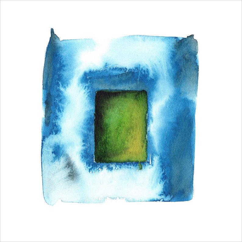 Blue Box Green Box | Watercolor Painting Print, Modern Art, Fine Art ...