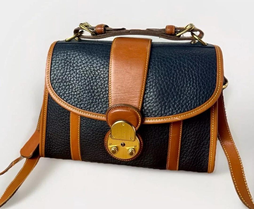 Vintage Dooney & Bourke Lockhart Navy Blue Leather Satchel Purse - Etsy