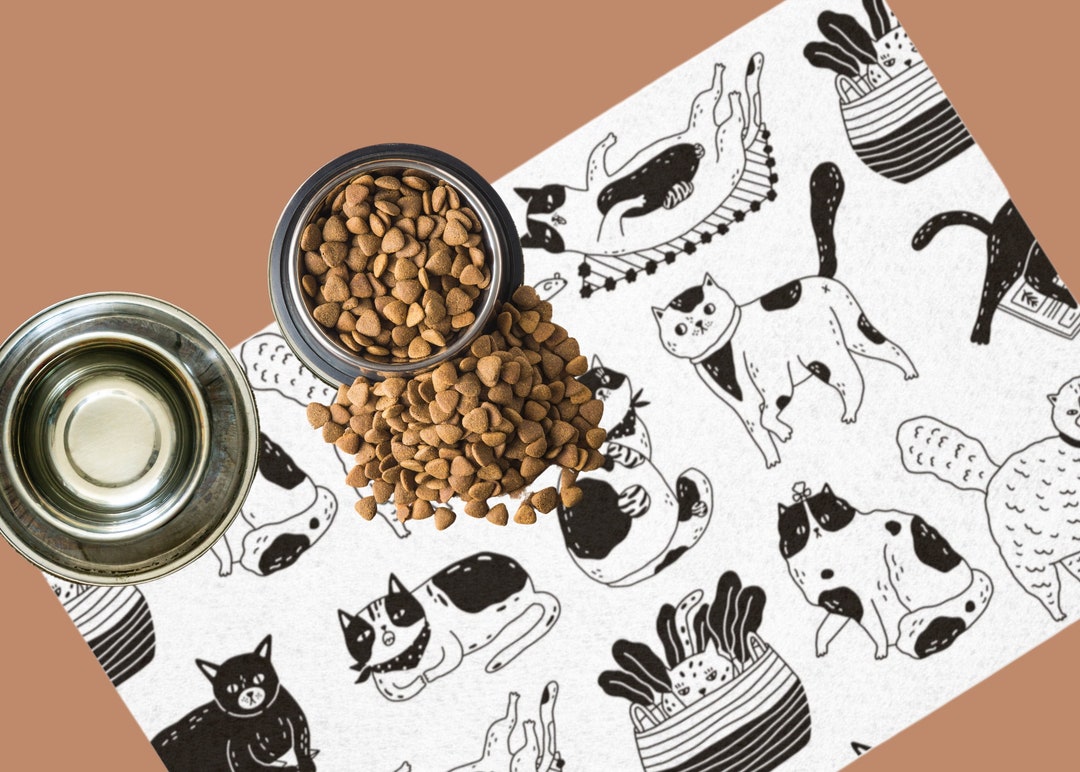 Black and White Cats, Unique Cat Food Mat, Cat Food Mat, Cute Feeding ...