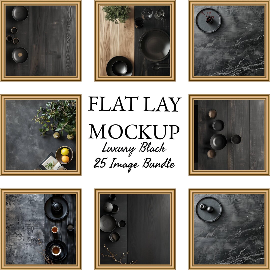 25 X Black Table Flat Lay Mockup Bundle Add Your Products | Digital ...