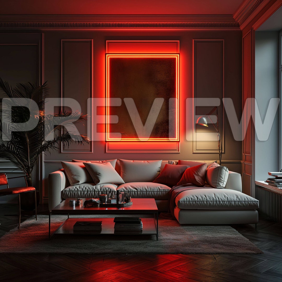 10 Luxury Red Neon Living Room Frame Mock Ups / Modern Style Gamer Mock ...