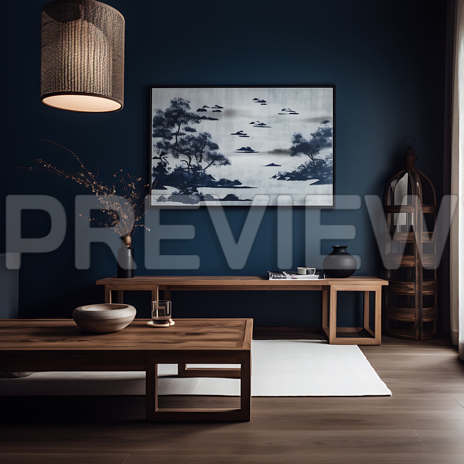 10 Japandi Frame Mock Up / Japandi Style Blue Mockup / Frame Mockup ...