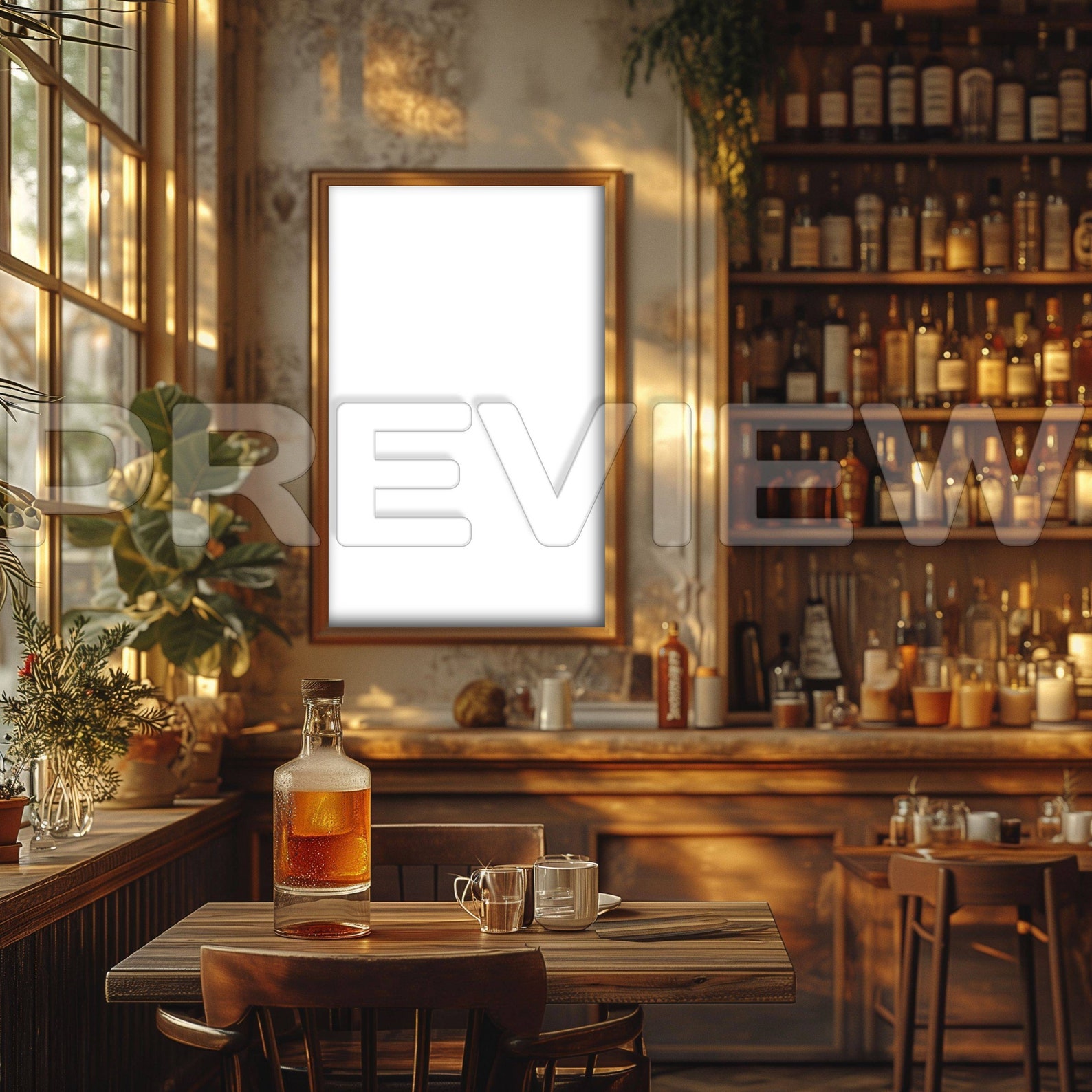Cozy Pub Frame Mockup, French Café Mockup Frame, Cozy Pub Backdrop for ...
