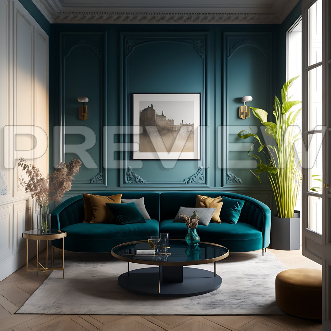 10 French Style Teal Colored Interior Design Frame Mockups ...