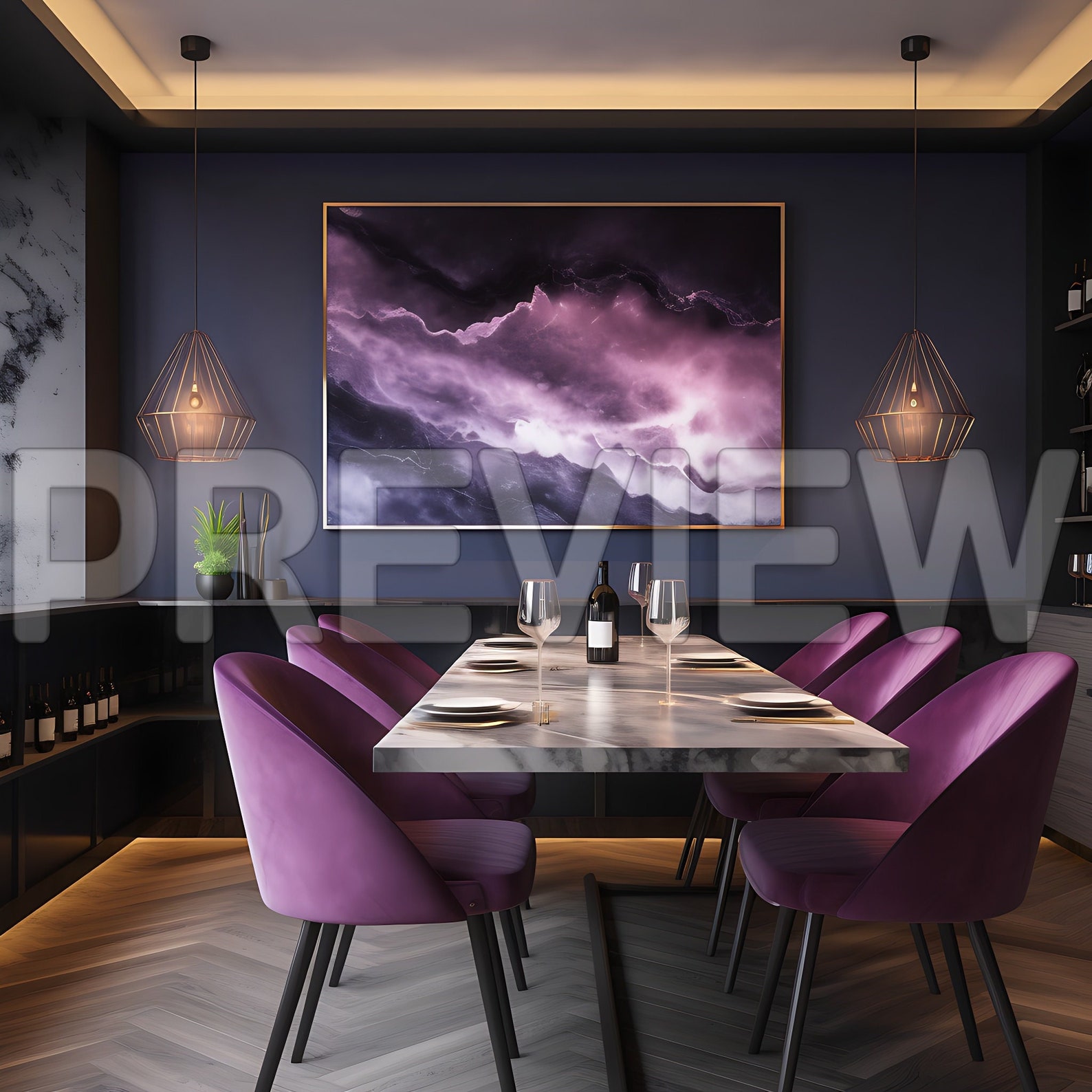 10 Frame Mock Ups / Luxury Dining Room Purple Marble Mock up / Frame ...