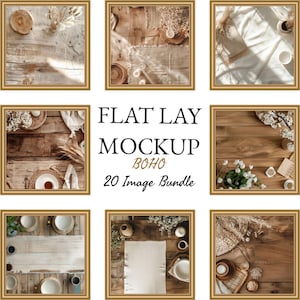 25 X BOHO Table Flat Lay Mockup Bundle Add Your Products | Digital ...