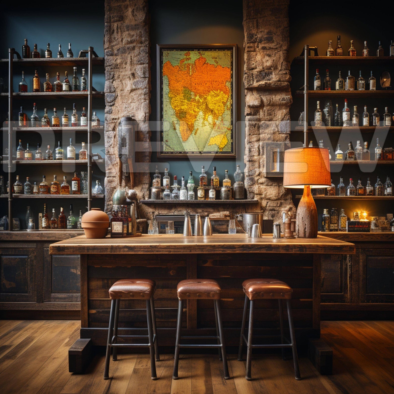 Cowboy Style Home Bar Mockup Frame, Close up Photo Frame Mock up ...
