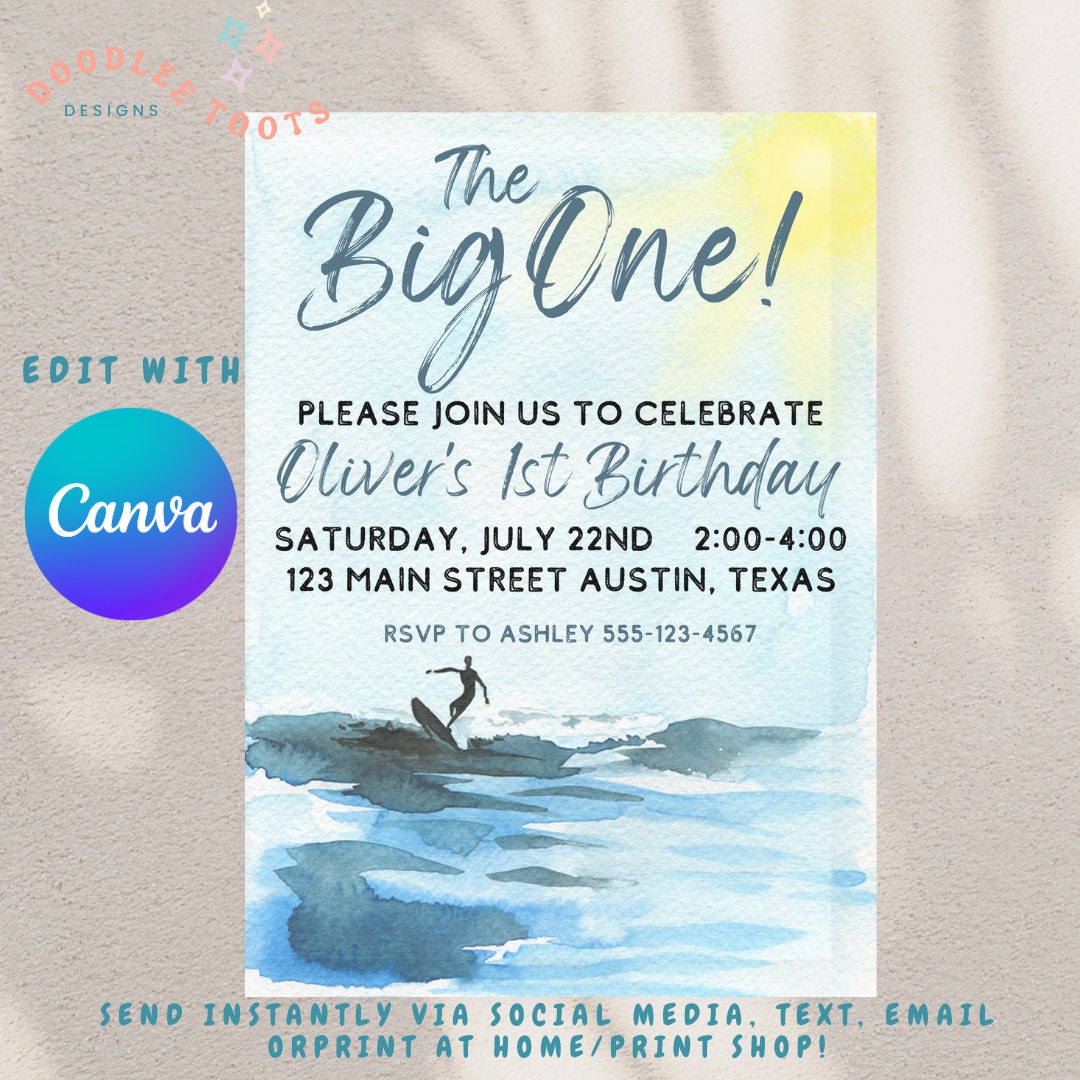 The Big One Birthday Party Invitation, Surf First Birthday Party Invite ...