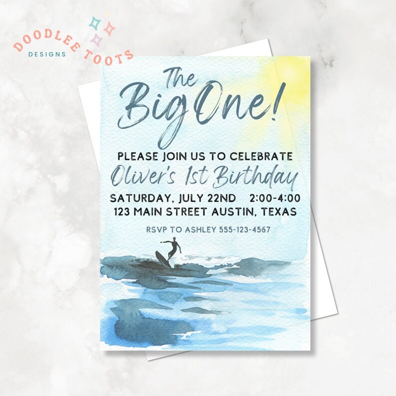 The Big One Birthday Party Invitation, Surf First Birthday Party Invite ...
