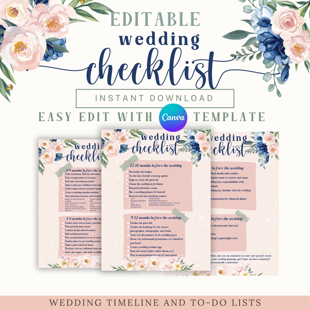 Editable Wedding Checklist, Wedding Checklist, Wedding Timeline ...