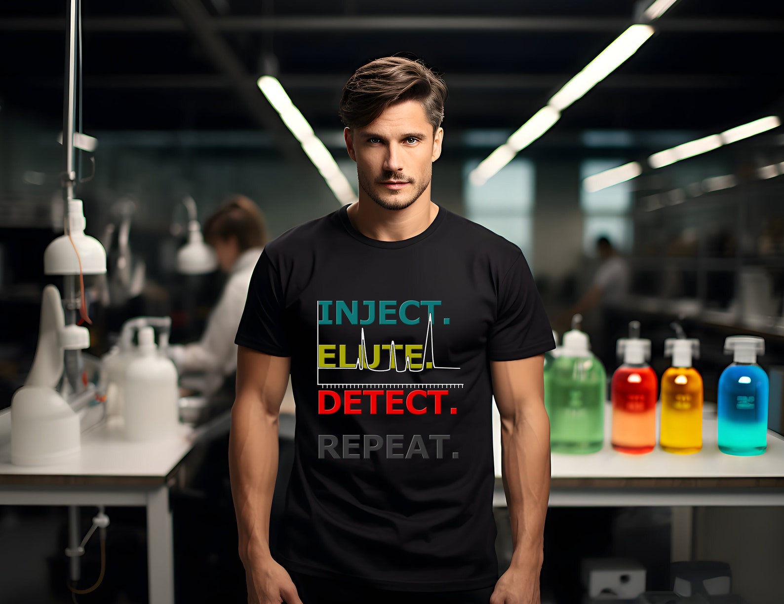 Chemist T-shirt HPLC Chromatogram Tee, Inject, Elute, Detect, Repeat ...