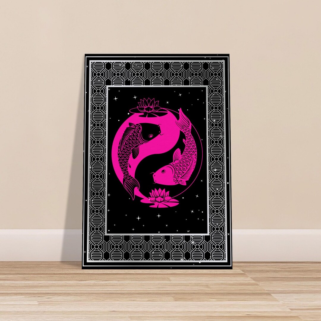 Black, White, and Pink Cosmic Coi Canvas Art - Esoteric Meditation Wall ...