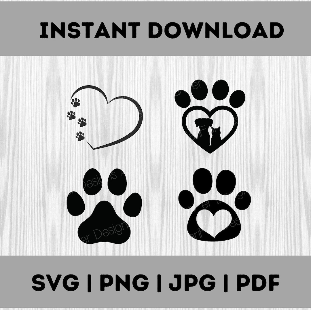 Dog Paw Print Svg, Dog Paw Print Bundle, Dog Lover Svg, Heart Dog Paw ...
