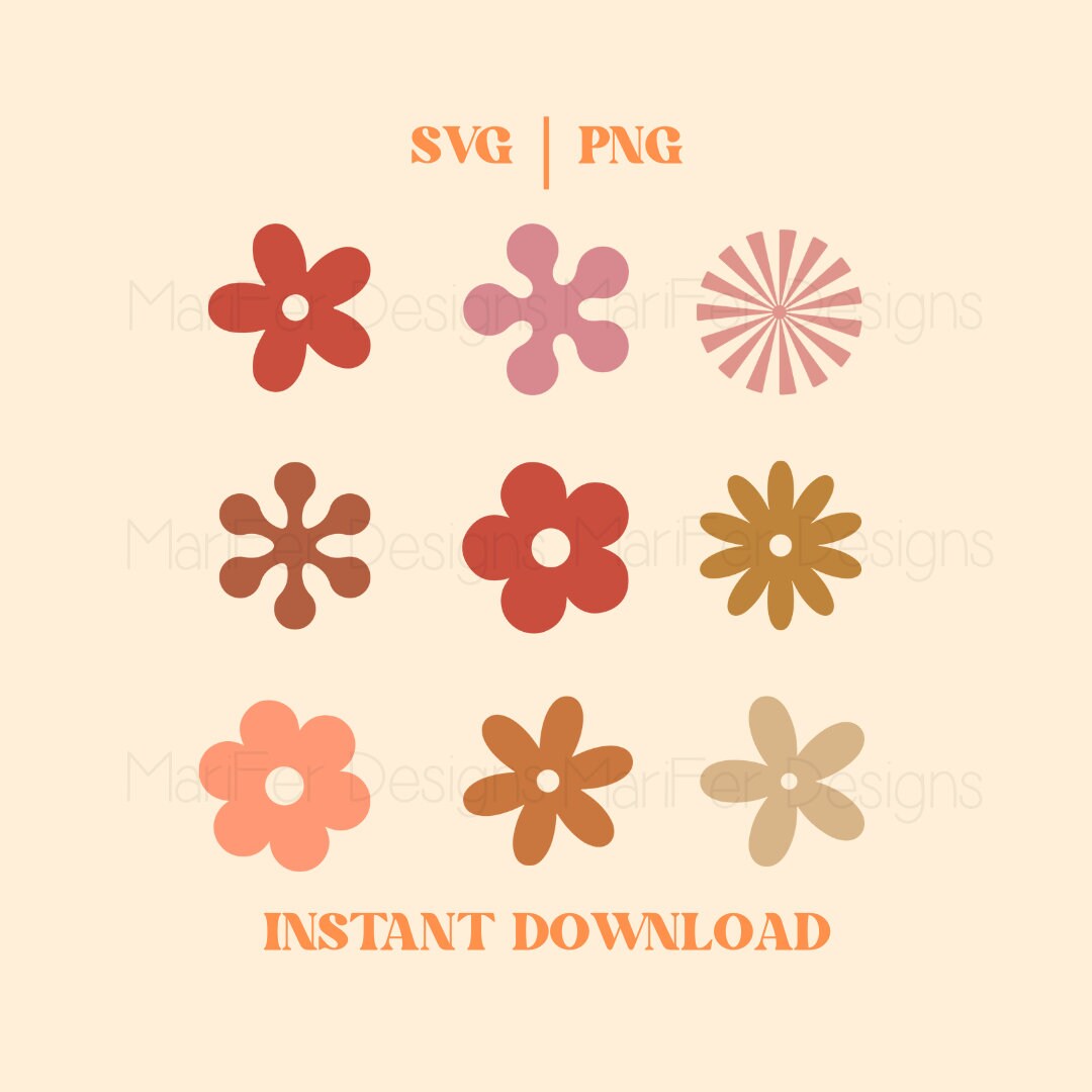 Retro Flower Shapes SVG, Flower SVG, Daisy Flower PNG, Retro Daisy Svg ...