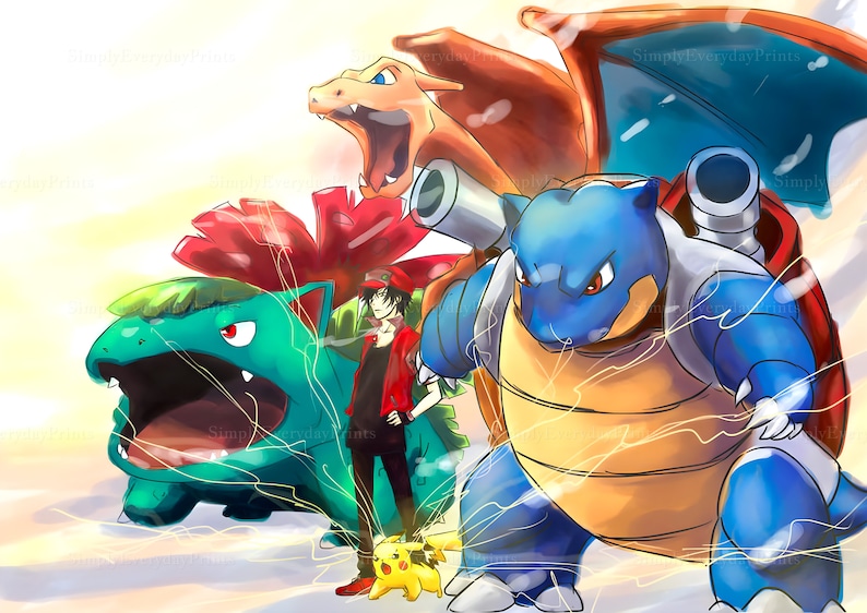 Pokemon Poster kanto Starters Charizard Blastoise Wall - Etsy