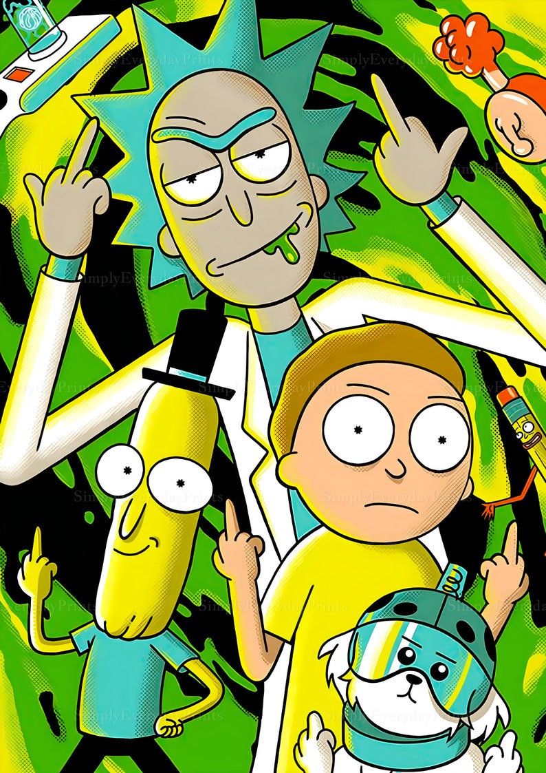 Rick And Morty Poster Middle Fingers Up To Society Wall Art Etsy