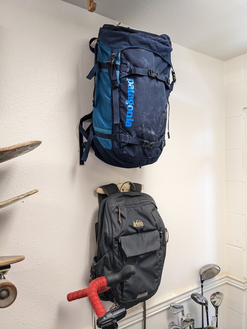 Shoulder Rack / Wall Mount Backpack Rack / Sustainable Wood Furniture ...