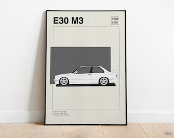 BMW E46 M3 Poster Car Print - Retro Wall Decor - Mid-century Modern - Automotive Art - Vintage ...