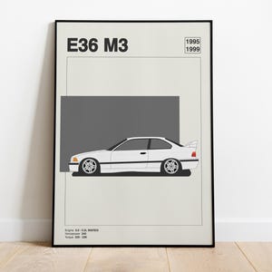 BMW E36 M3 Poster Car Print - Retro Wall Decor - Mid-century Modern ...