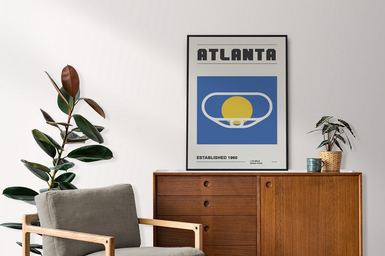 Atlanta Race Track Print | Vintage NASCAR Poster | Mid Century Modern ...
