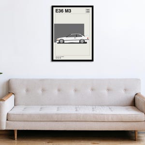 BMW E36 M3 Poster Car Print - Retro Wall Decor - Mid-century Modern ...